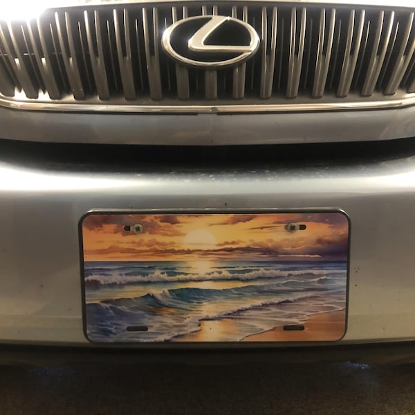 Beach Sunrise Vanity Plate, Watercolor Beach Sunrise License Plate ...