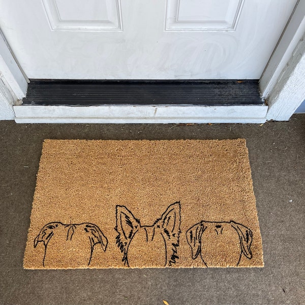 Custom Dog Ears Outline Welcome Door Mat, Cute Dog Door Mat ...