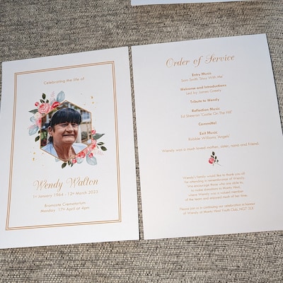 Personalised Funeral Order of Service & Laminated Memorial Cards Forget ...