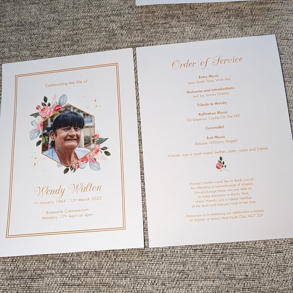 Personalised Funeral Order of Service Cards, Laminated Memory Cards ...