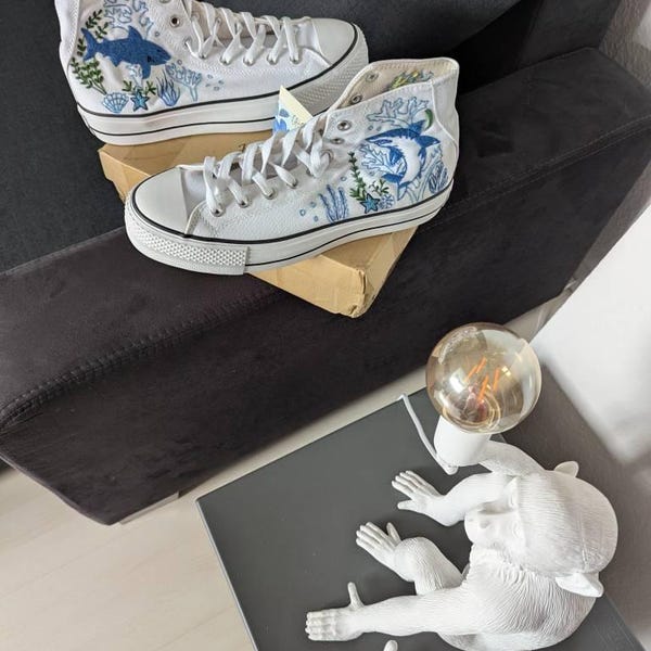Custom Embroidered Converse High Tops: Shark Ocean Design - Etsy