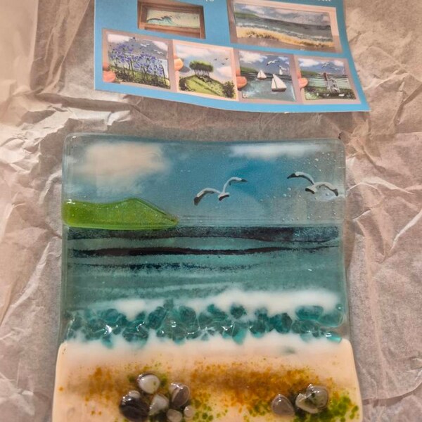 Small Textured Fused Glass Seascene Hanger / Lightcatcher Cornish ...