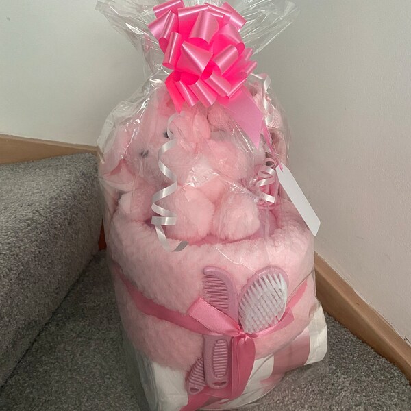 Nappy Cake Pram, Baby Girl Hamper, Pink Baby Shower, New Baby Gift ...