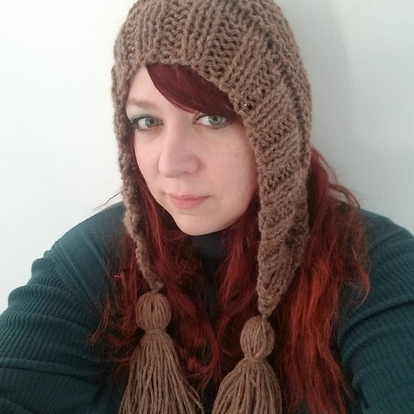 Knit Hat Pattern, Tassel Hat Knitting Pattern, Knit Hood Pattern ...