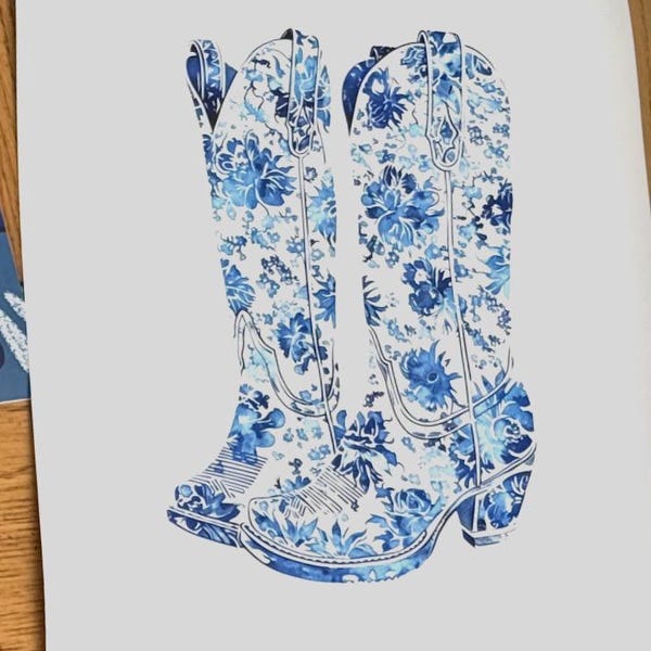 Floral Western Horse Print, Blue Retro Prints Home Deco, Preppy Dorm ...