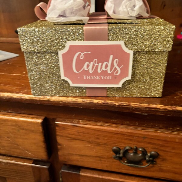 7 Inch Mini Cards Box Baby Blue Ribbon & Champagne Glitter Baby Shower Bridal, Birthday, Advise ...