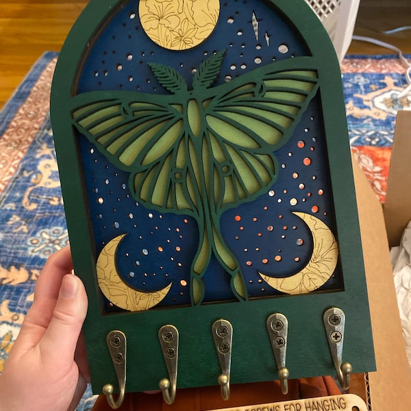 Luna Moth Keyholder, Keychain Holder for Wall, Enchanting Decor, Boho ...