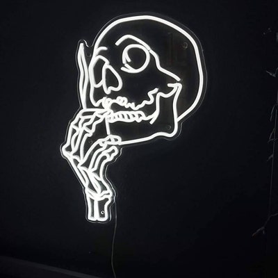 Smoking Skull Head Neon Sign Custom Handmade Art Neon Light White Vibes ...