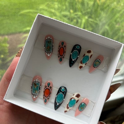 Goth Vampy Alt Emo Black And Red Press On Hails Spikes Heart Etsy