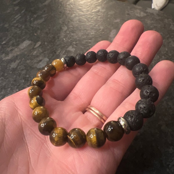 Tiger Eyes & Lava Rock Essential Oil Diffuser Bead High Quality Stretch ...