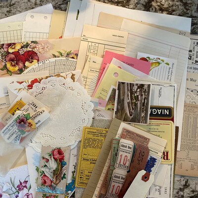 Vintage Ledger Graph Office Paper Scrap Pack Junk Journal Ephemera Kit ...