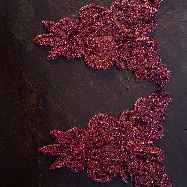 Red Applique/ Red Sequined Applique Red Beaded Applique/ Red Collar ...