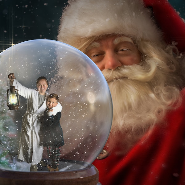 Christmas Digital Backdrop , Santa Claus With Snow Globe , LAYERED PSD ...