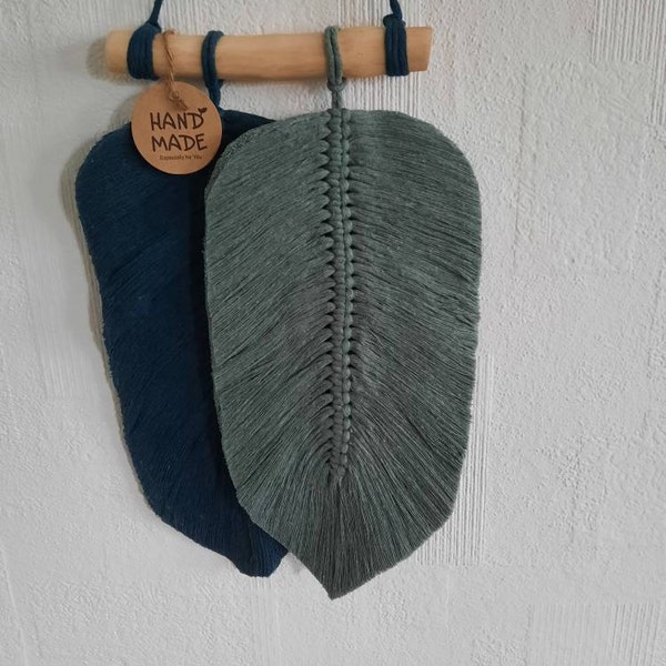 Makramee Feder mit Holzperlen und Holzringe I Wandbehang Wohndekor Boho ...