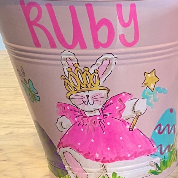 Handmade Princess Easter Bunny Bucket, Hand Painted Easter Basket ...