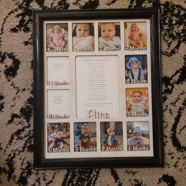 Baby First Year Personalized Frame - Holds Twelve 2.5" X 3.5" Newborn ...