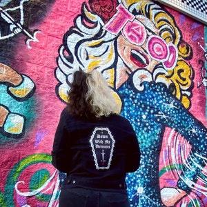 XL Down With My Demons Coffin Iron on or Sew on Embroidered Iron on ...