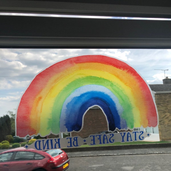 Stay Safe Be Kind Rainbow Window Sticker, Rainbow Window Decal, Rainbow ...