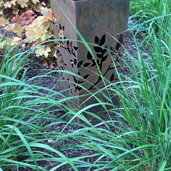 Tree Garden Column, Well Cover, Metal Yard Art, Outdoor Lantern - Etsy