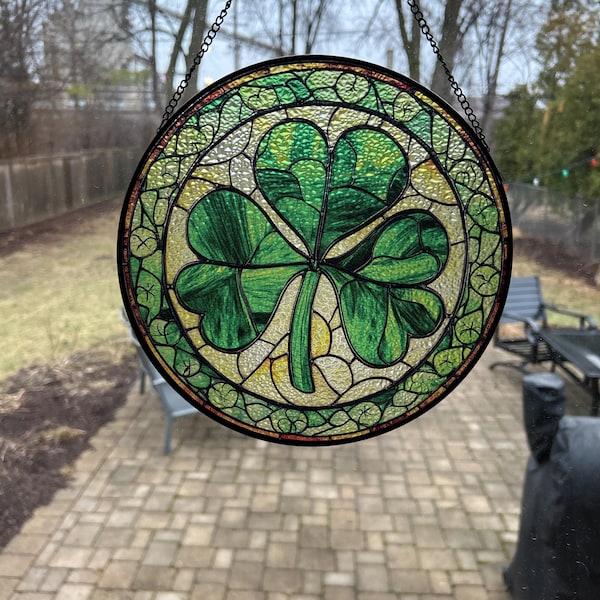 Shamrock Stained Glass Suncatcher, Shamrock Suncatcher, Shamrock Glass ...