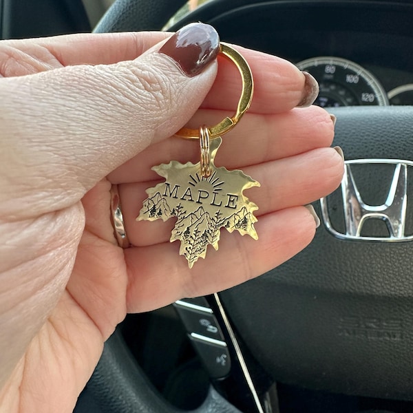 Maple Leaf Shaped Dog Tag: Mountain Design, Forest, Sunrise ...