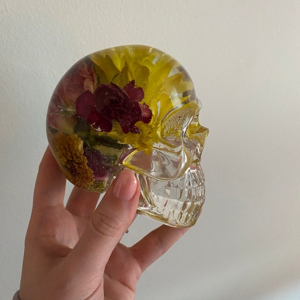 Custom Resin Skulls With Real Flowers. Roses, Carnations, Sunflowers ...