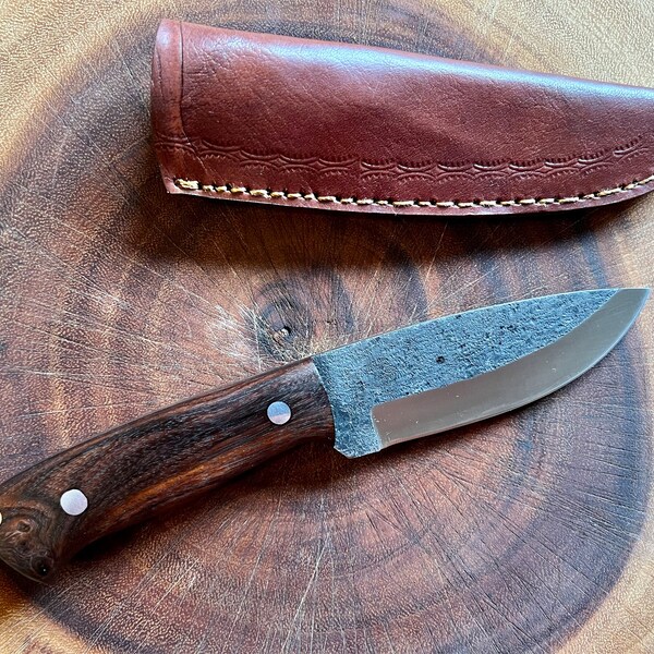 Handmade Bushcraft Knife With Sheath | Rosewood Fixed Blade Knife | Custom Hunting Knife | Camp ...