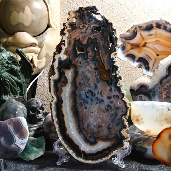 Polished Cathedral Agate Slab, Polished Agate Display Specimen, Stand ...