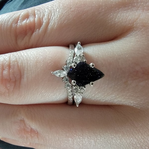 Skye Starry Night Ring Set in 925 Sterling Silver- Galaxy Sandstone ...