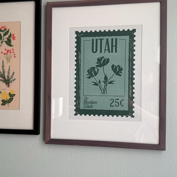 US State Flower, Vintage Stamp Wall Art, Floral Art Decor, Botanical ...