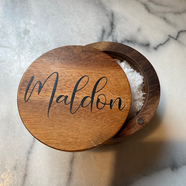 Acacia Wood Salt Cellar, Personalized Salt Cellar, Custom Salt Cellar ...