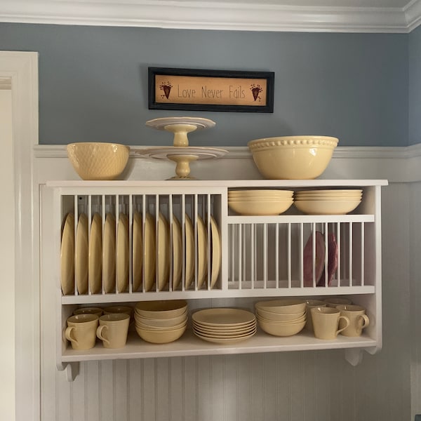 Kitchen Window Plate Rack Shelf Wood Dish Cabinet for Plates Mugs Tea ...
