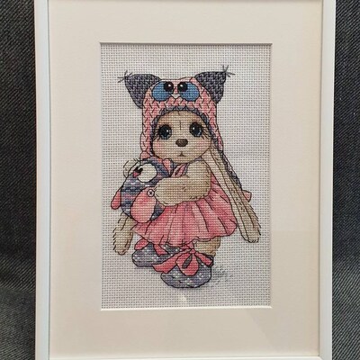 Pink Dress Rabbit Girl Cross Stitch Pattern PDF, Bunny Cross Stitch ...