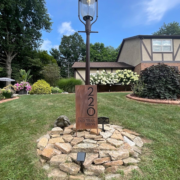Sunset Valley Vertical Address Yard Sign - Modern Steel Number Plaque ...