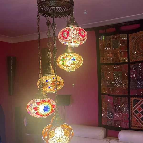 Turkish Ceiling Lighting, Turkish Pendant Lamp, 3 Globe Mosaic Hanging ...