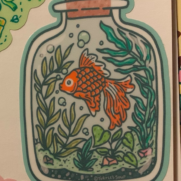 Goldfish Terrarium Vinyl Sticker, Aquatic Sticker, Fishbowl Sticker ...