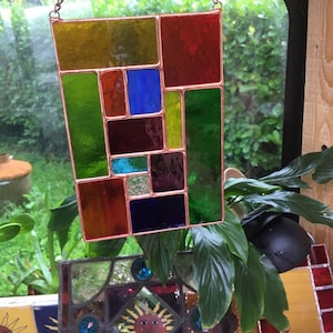 Stained Glass Panel Multi Coloured Copper Abstract | Etsy