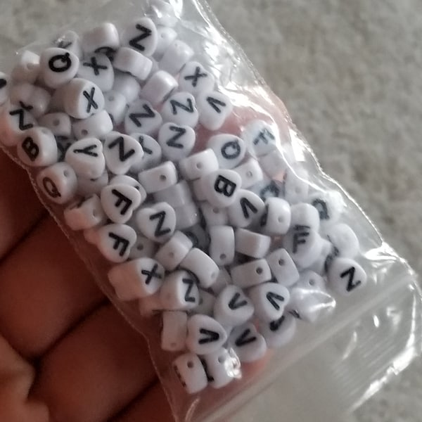 100 Black and White Heart Alphabet Beads, Acrylic Hot Letter Mix J3 - Etsy
