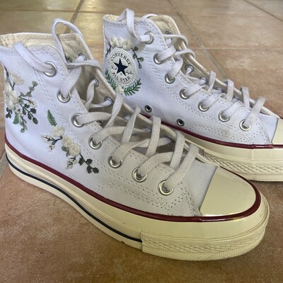 Embroidered Converse/converse Custom Flower Embroidery /bridal Converse ...