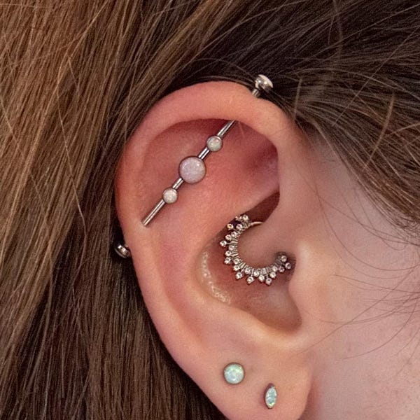 16G Implant Grade Titanium Internally Threaded Flat Tops Lab Fire Opal ...