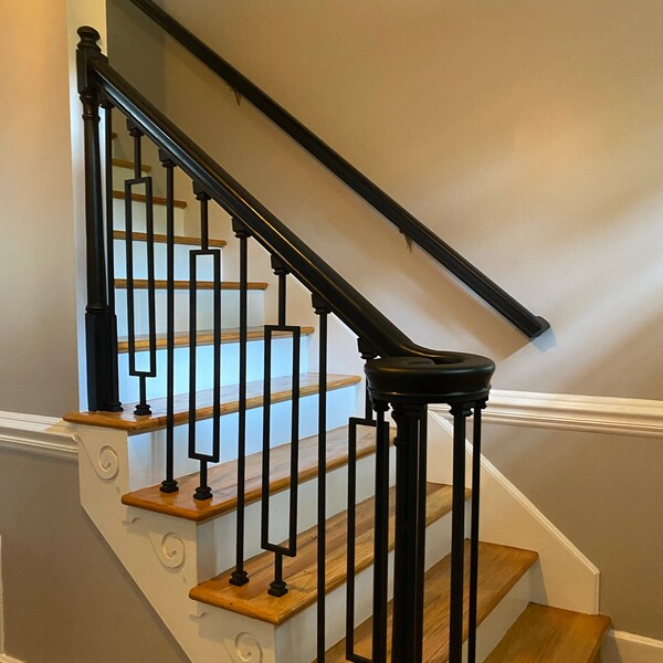 Iron Balusters - Modern Rectangle Metal Spindles for Stairs - Satin ...