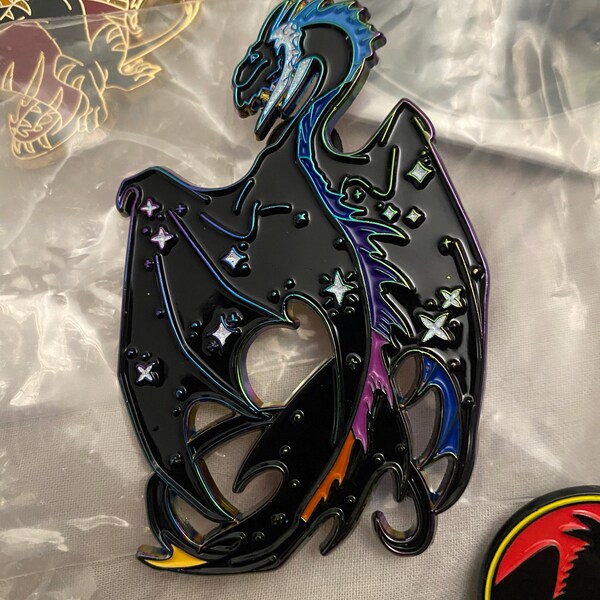 Elemental Night Starry Black Rainbow Magical Dragon Fantasy Enamel Pin ...