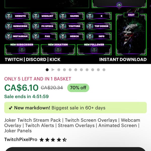 Joker Twitch Stream Pack | Twitch Screen Overlays | Webcam Overlay ...