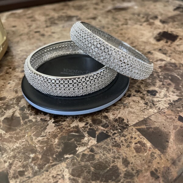 Indian Silver American Diamond Bangles/ Diamond Silver Bangle/diamond ...