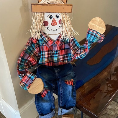 Sitting Scarecrow,, Wooden Scarecrow, Porch Sitter, Fall Decorations ...