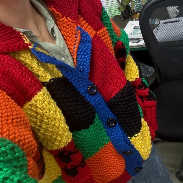 Hand Knit Sweater, Patchwork Cardigan, Harry Styles Cardigan, Patchwork ...