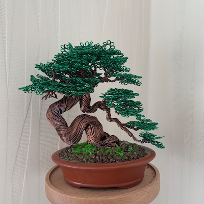 Art Wire Bonsai Sculpture With Red Leaves, up to 30cm, Perfect for Home ...