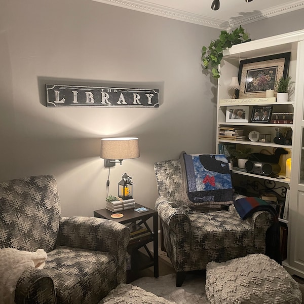 Antique Style the Library Wood Sign - Handmade Rustic Wooden Decor - Etsy