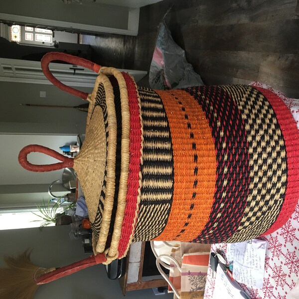 Straw Art Basket, Basabasa Basket, Bolga Art Basket, Wavy Boho Big ...