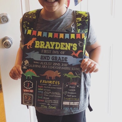 First Day of School Sign Printable Dino Back to School Sign Chalkboard ...